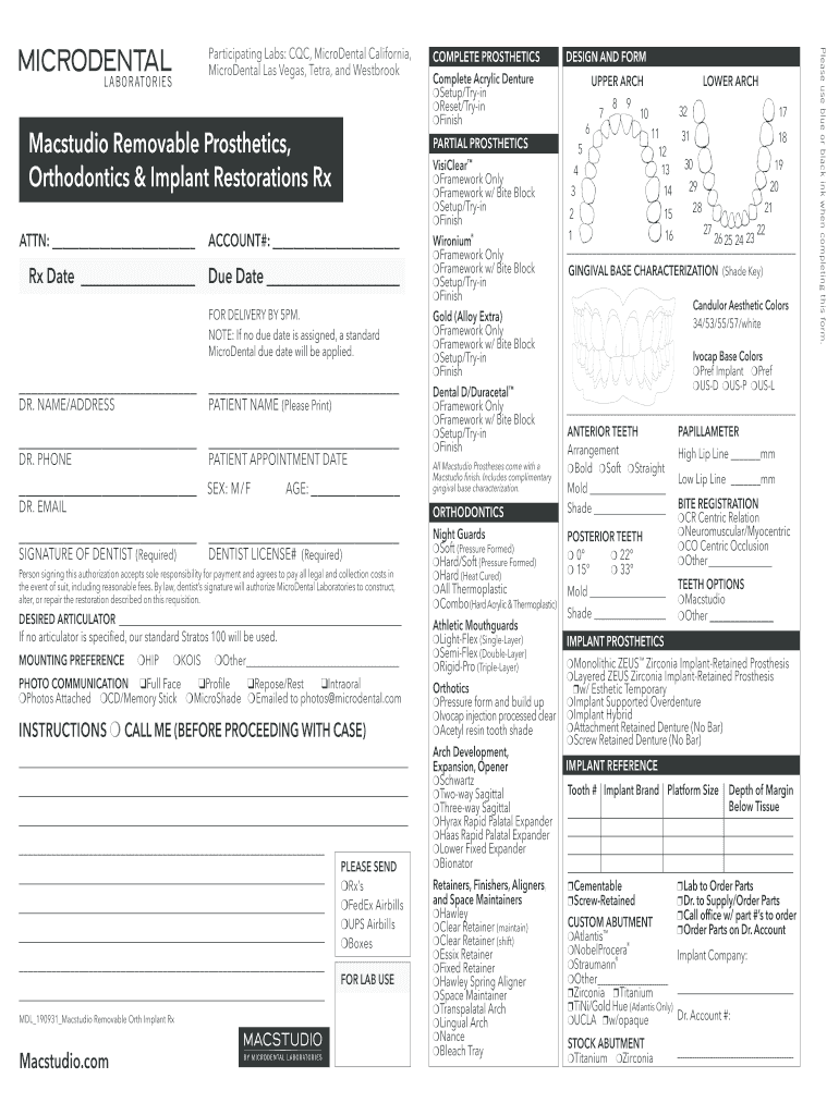 Fillable Online Macstudio Removable Prosthetics, Orthodontics & Implant ...