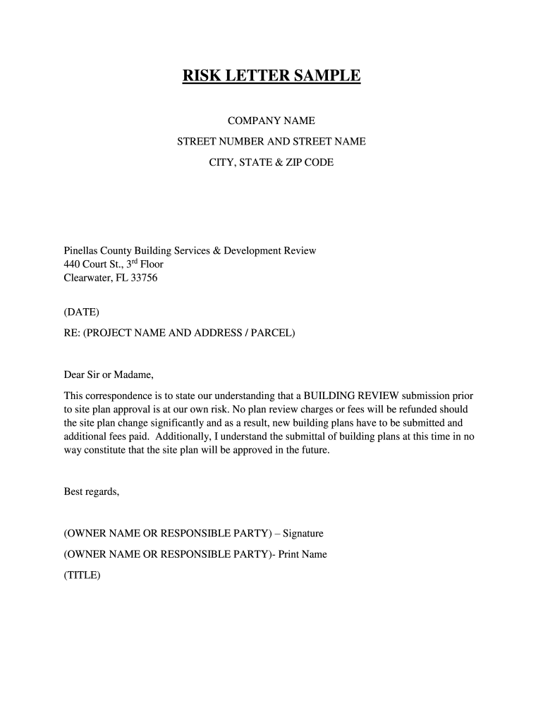 Fillable Online Risk Letter Sample Fax Email Print - pdfFiller