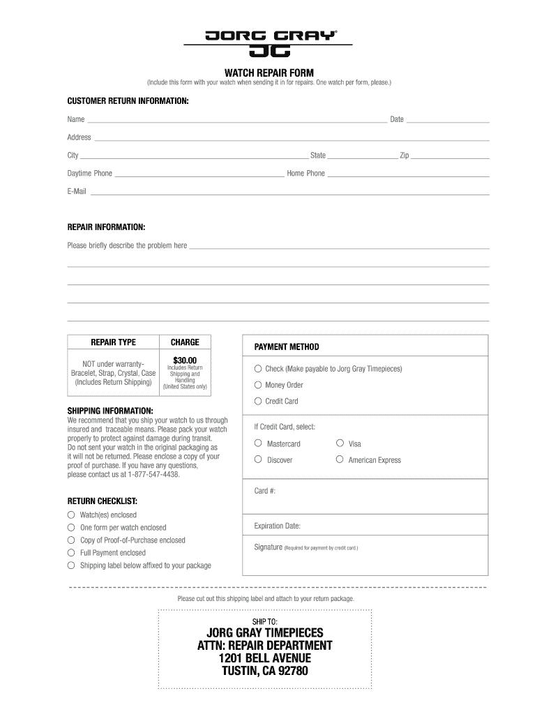 Fillable Online shipping checklist and repair instructions - Watch ...