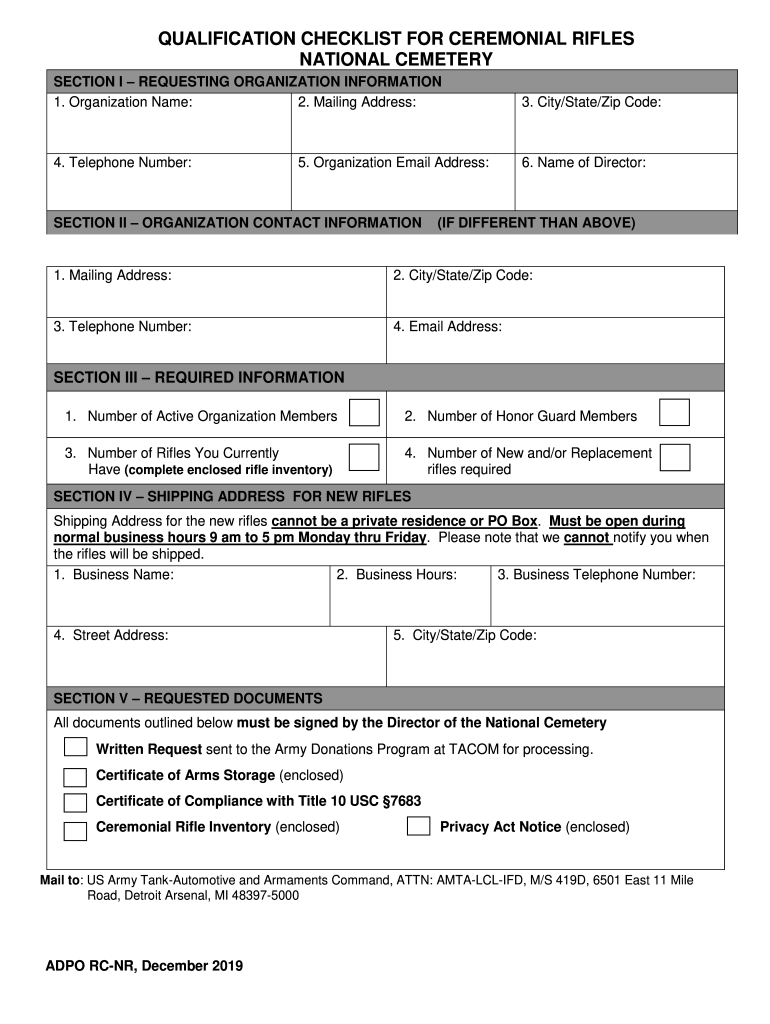 Fillable Online qualification checklist for ceremonial rifles national ...