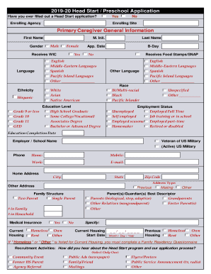 Fillable Online 2019-20 Head Start / Preschool Application Primary ...