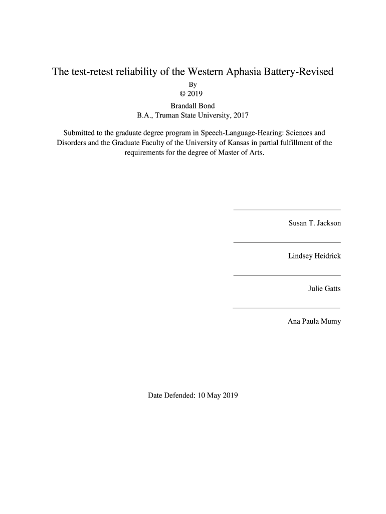 Fillable Online The test-retest reliability of the Western Aphasia ...