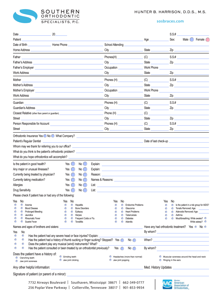 Fillable Online child patient form - SOS Braces Fax Email Print - pdfFiller