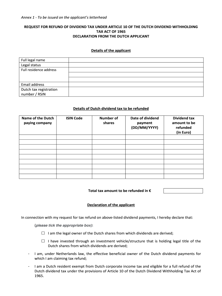 Fillable Online Annex 1 - To be issued on the applicants letterhead Fax ...