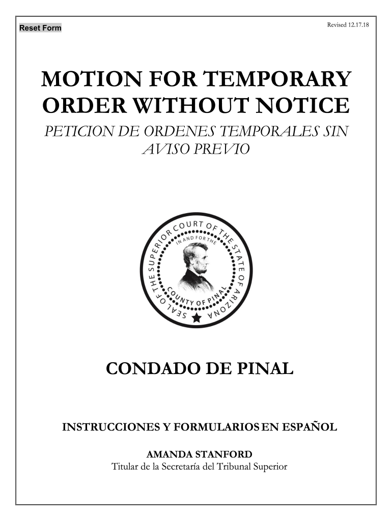 Fillable Online motion for temporary order without notice - Pinal County Fax Email Print - pdfFiller