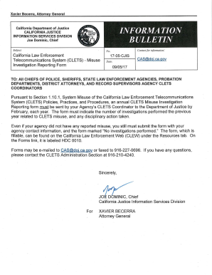 Fillable Online CLETS Misuse Investigation Reporting Form. CLETS Misuse ...