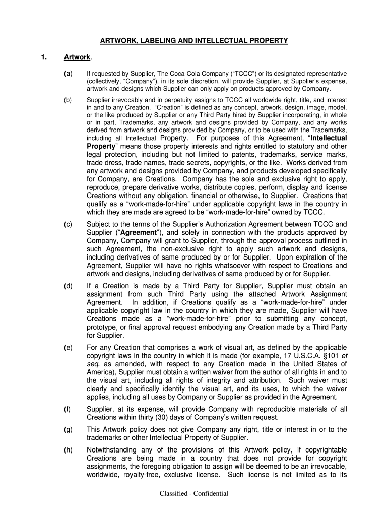 Fillable Online artwork; labeling and intellectual property - The Coca ...