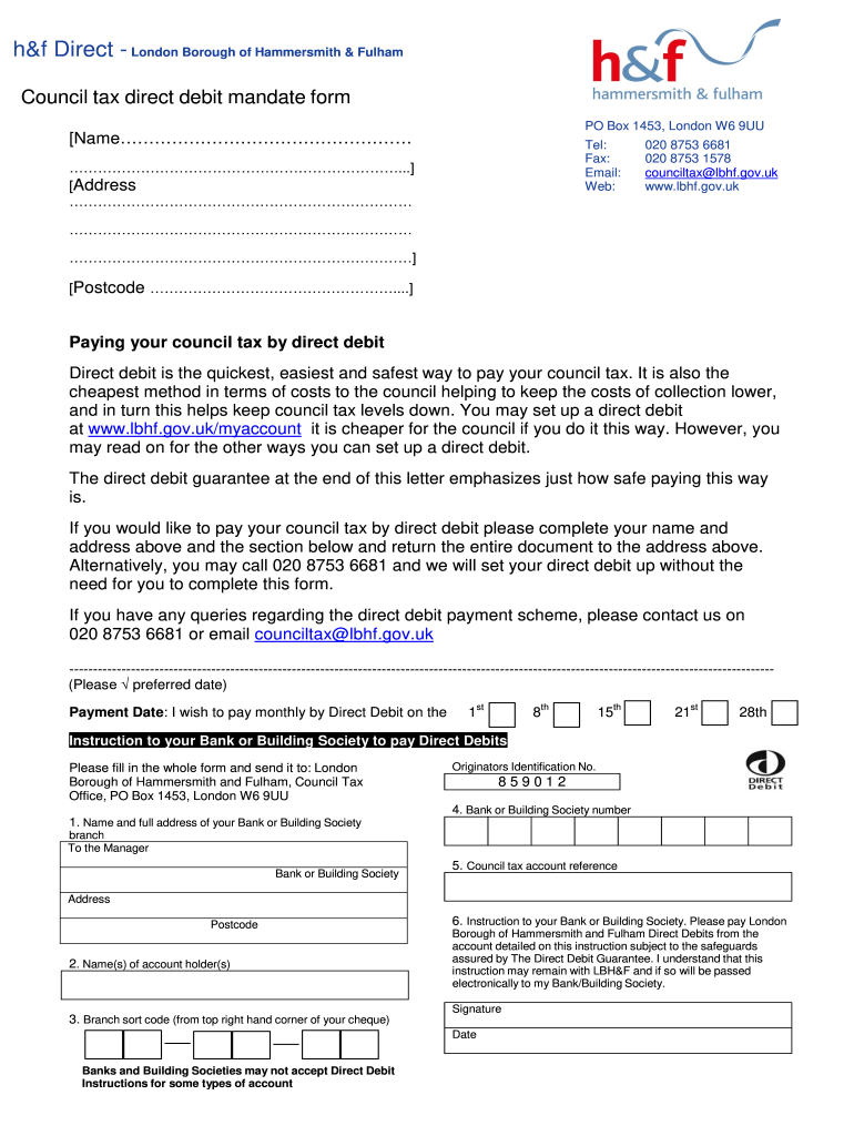 Fillable Online h&f Direct Council tax direct debit mandate form Fax Email Print - pdfFiller
