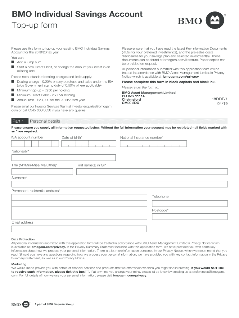 Fillable Online BMO Individual Savings Account Top-up form - BMO Global ...