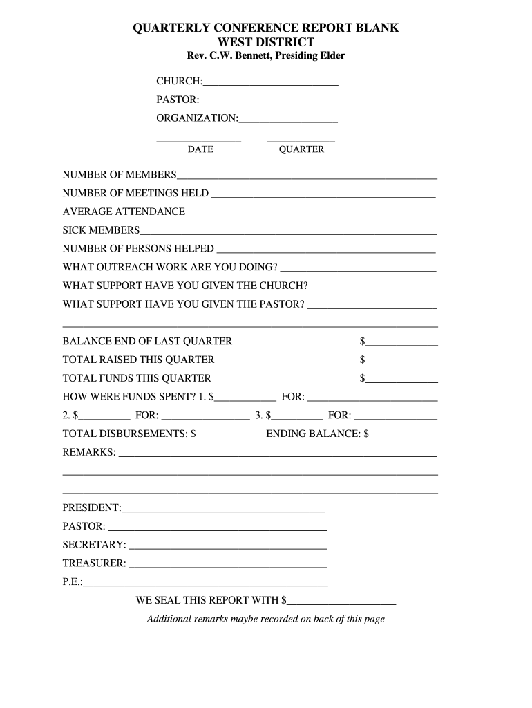 Fillable Online quarterly conference report blank west district - St ...