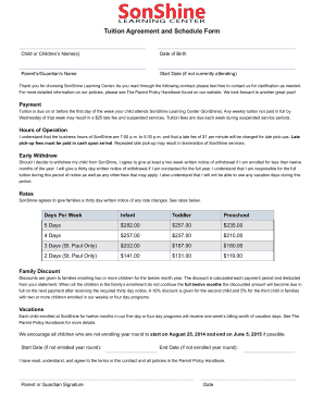 Fillable Online 2014-2015 Tuition Agreement Form Fax Email Print ...