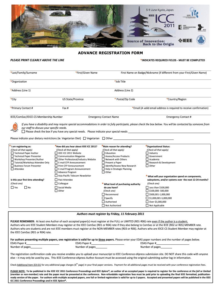 Fillable Online ieee-icc ADVANCE REGISTRATION FORM - IEEE ICC 2012 ...