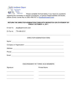 Fillable Online RETURN THE DIRECTOR NOMINATION FORM WITH BIOSKETCH OR Fax Email Print - pdfFiller