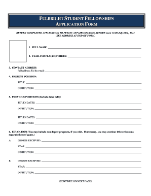 Fillable Online Fulbright Student Fellowships Application Form Fax Email Print - pdfFiller
