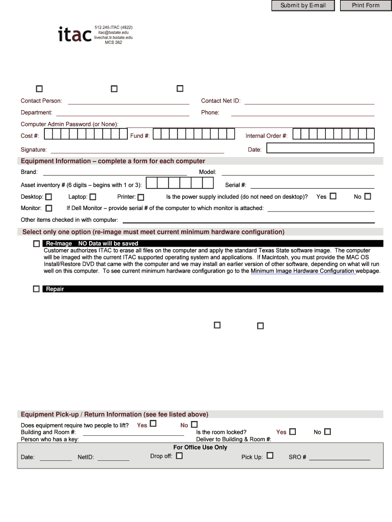 Fillable Online IT Work Order Form for University-Owned Equipment Fax ...