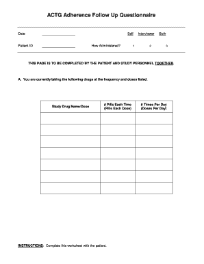 Fillable Online caps ucsf ACTG Adherence Follow Up Questionnaire - caps ...