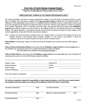 Fillable Online Preliminary Approval of Thesis or Dissertation Fax ...
