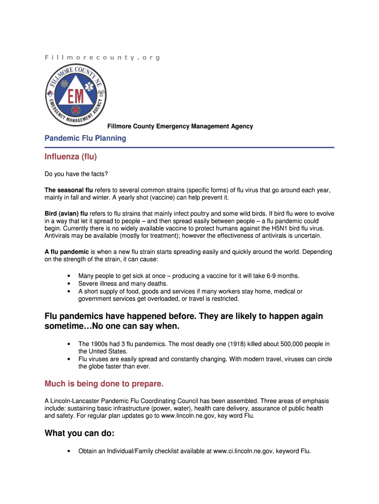 Fillable Online fillmorecounty Flu pandemics have happened before. They ...