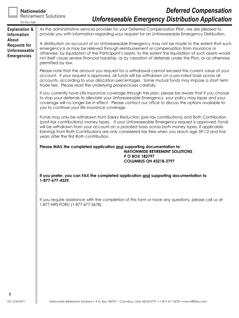 Fillable Online Unforeseeable Emergency Distribution Application Fax ...