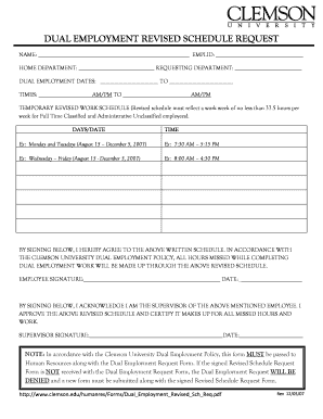 Fillable Online media clemson Dual Employment Revised Schedule Request ...