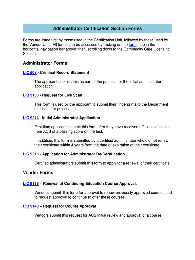 Fillable Online Administrator Certification Section Forms Fax Email ...