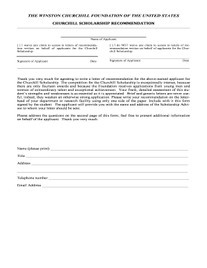 Fillable Online Churchill Scholarship Recommendation Form Fax Email ...