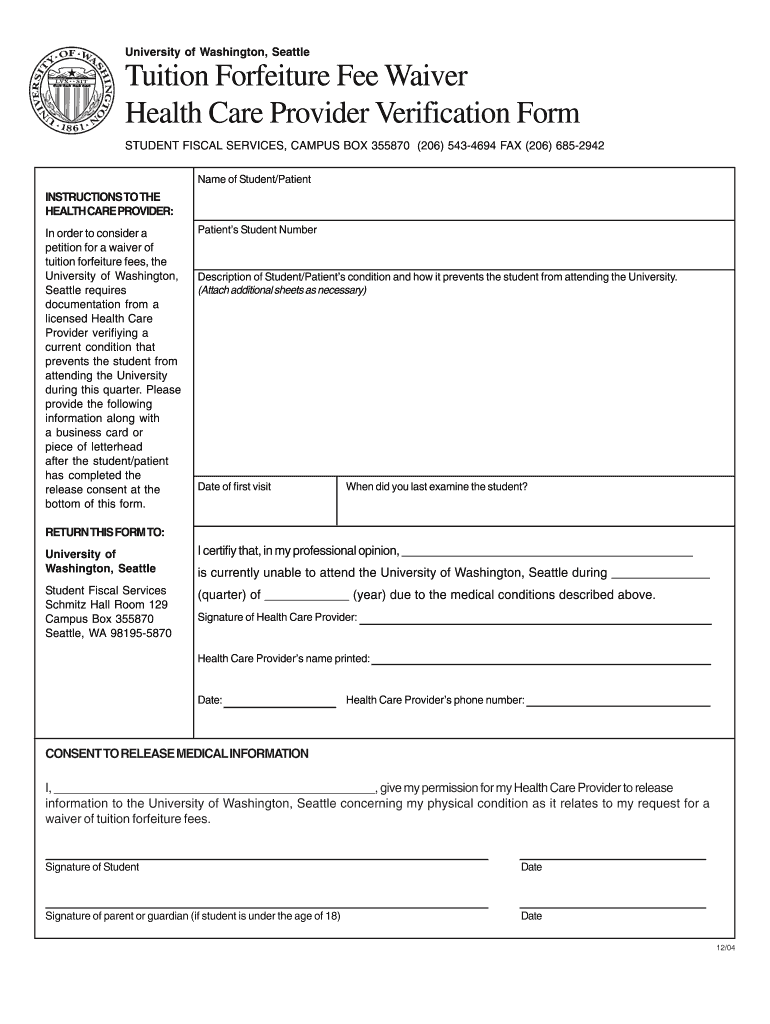 Tuition Forfeiture Fee Waiver Health Care Provider Verification Form ...
