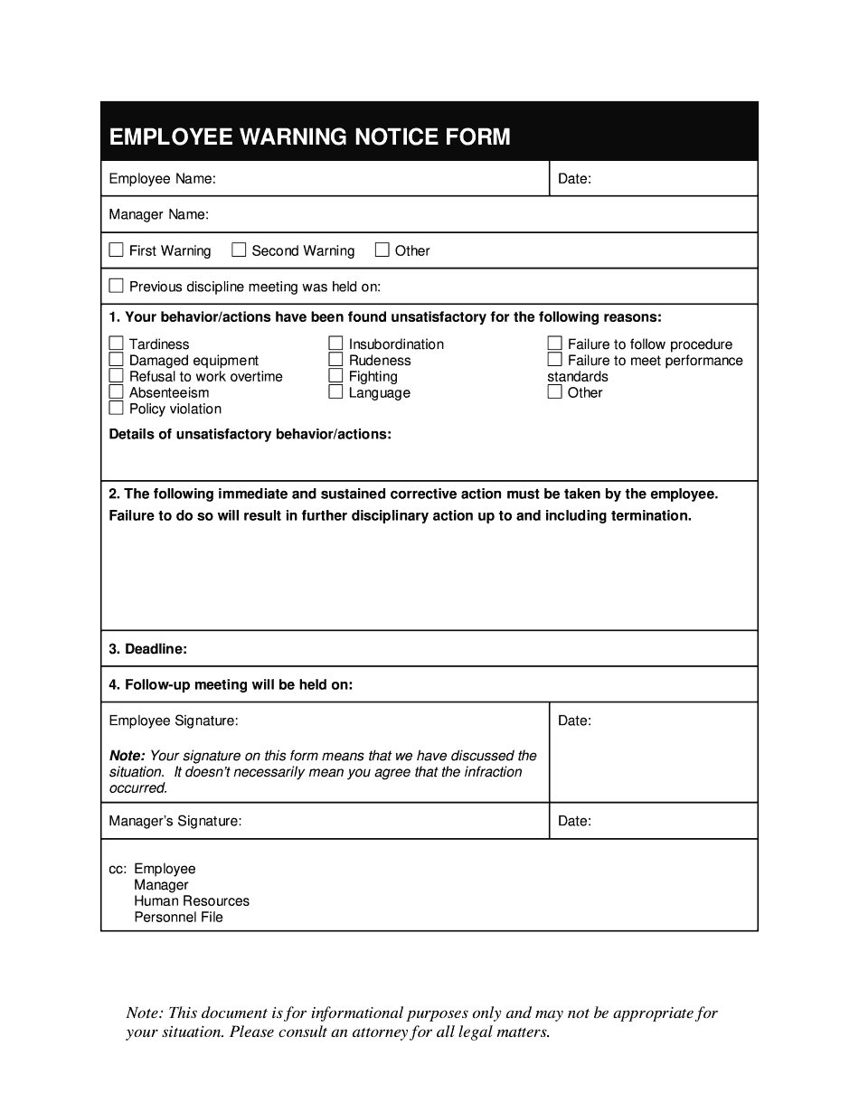 Employee Warning Notice Download 56 Free Templates Forms Free 5 