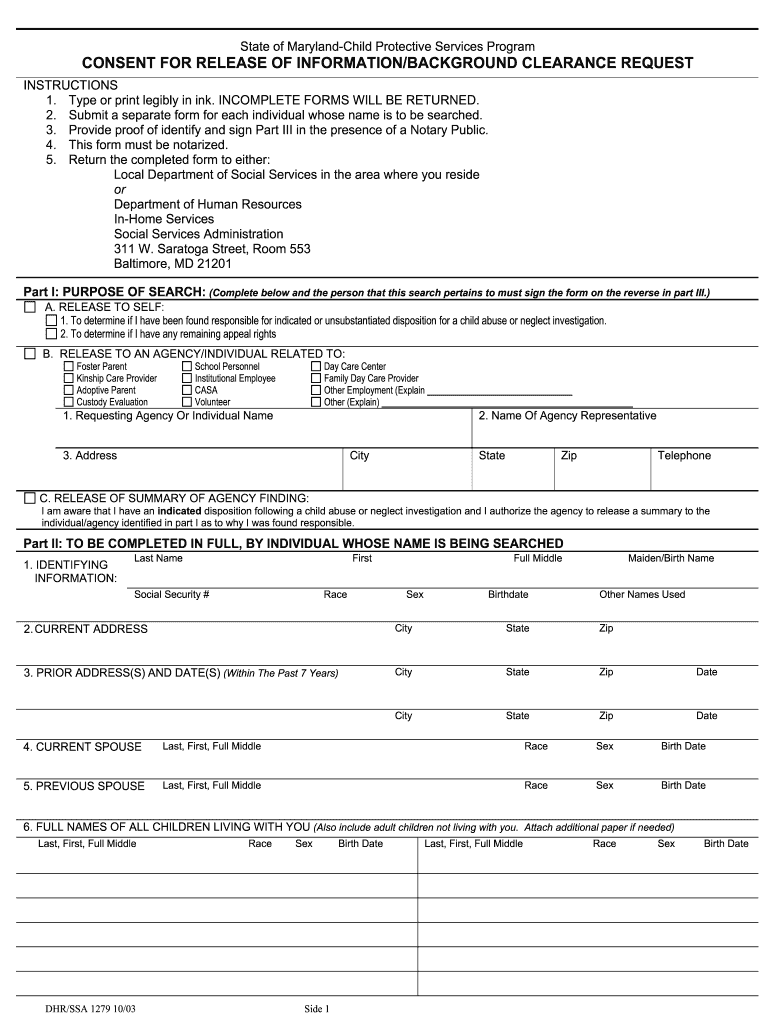 MD DHRSSA 1279 Form - Fill Online, Printable, Fillable, Blank - pdfFiller