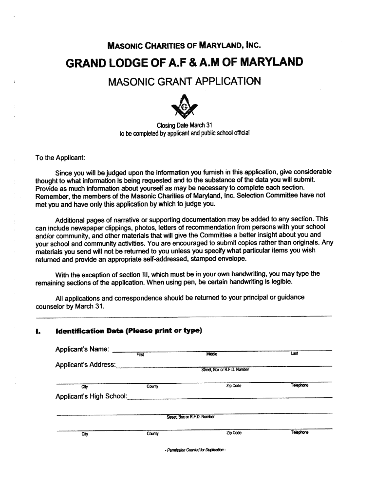 MD Masonic Grant Application Form - Fill Online, Printable, Fillable ...