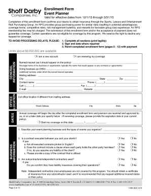 Fillable Online Enrollment Form Event Planner - Shoff Darby Insurance ...