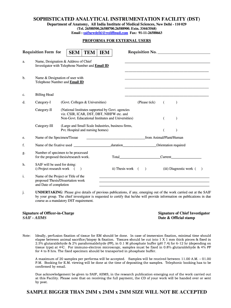 Fillable Online aiims Requisition form for External Users - aiims Fax ...
