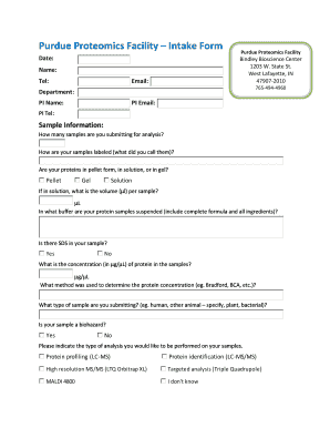 Fillable Online purdue Purdue Proteomics Facility Intake Form - Purdue ...