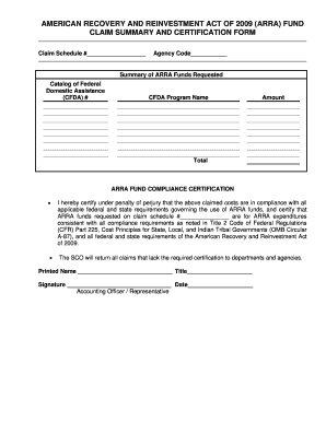 Fillable Online sco ca ARRA Summary and Certification Form - sco ca Fax ...