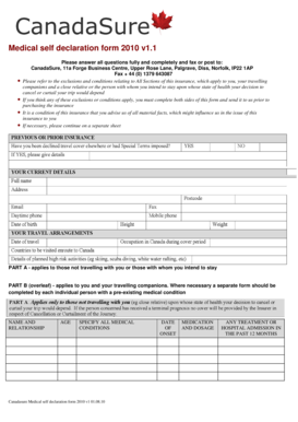 Fillable Online Medical self declaration form 2010 v1.1 Fax Email Print ...