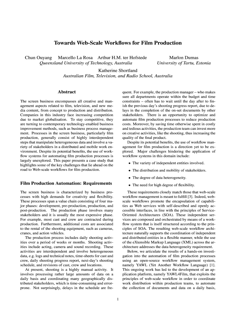 Fillable Online Towards Web-Scale Workflows for Film Production Fax Email Print - pdfFiller