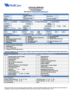 Fillable Online Prenatal Notification Form - WellCare of Kentucky Fax ...