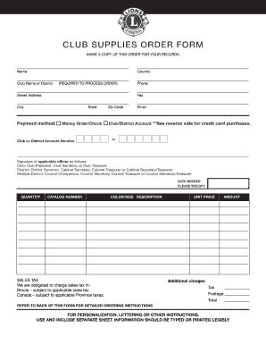 Fillable Online www8 lionsclubs Club Supplies Order Form - Lions Clubs ...