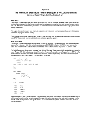 Fillable Online The FORMAT procedure - more than just a VALUE statement ...