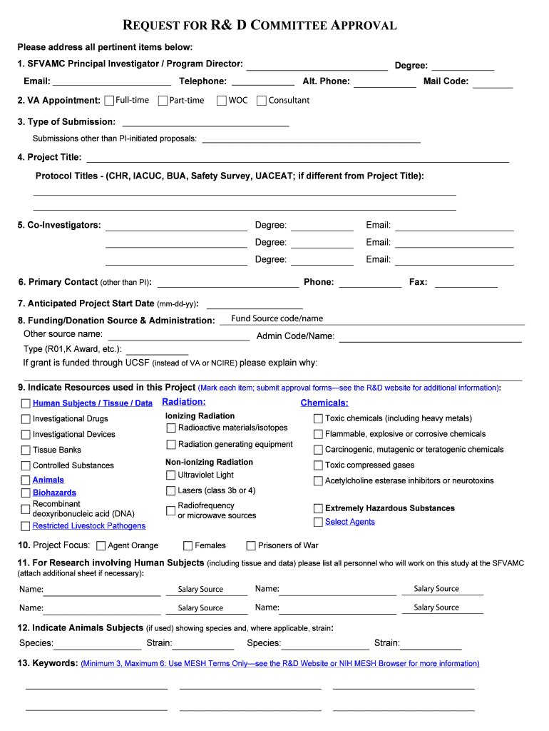 Fillable Online R&D Committee Approval Request Form Fax Email Print ...
