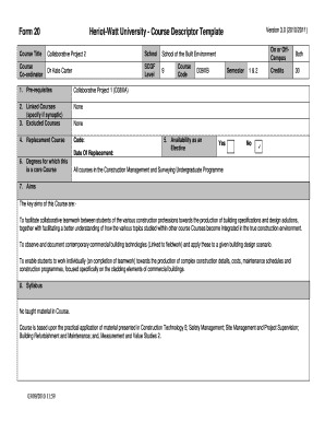 Fillable Online Form 20 Heriot-Watt University - Course Descriptor ... - Trent Global Fax Email ...
