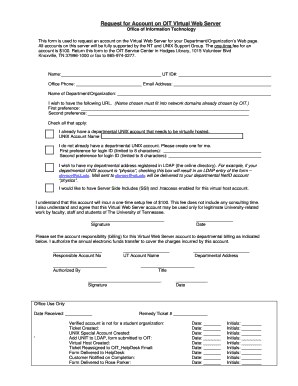 Fillable Online Request for Account on OIT Virtual Web Server Fax Email Print - pdfFiller