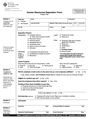 Fillable Online Human Resources Separation Form Fax Email Print - pdfFiller