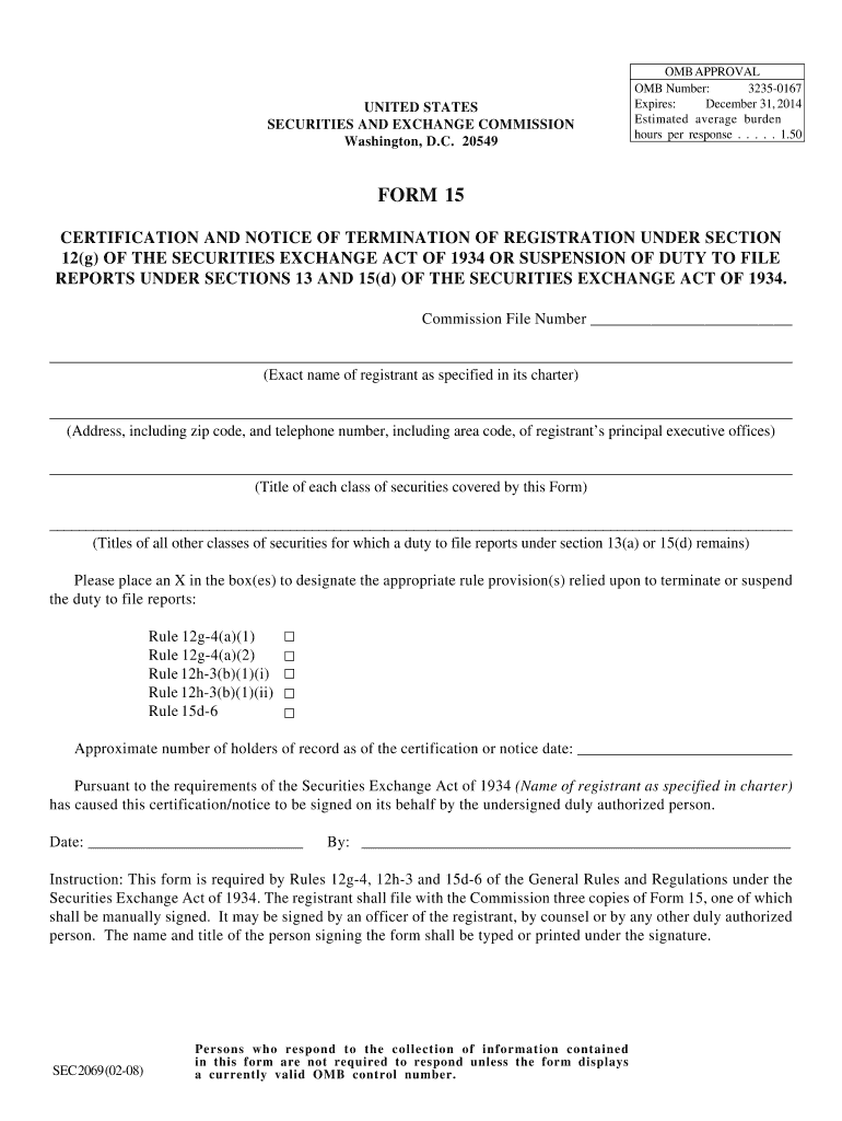 Sec Form 15 Fill Online Printable Fillable Blank PdfFiller Sec Form 15 Fill Online Printable Fillable Blank PdfFiller