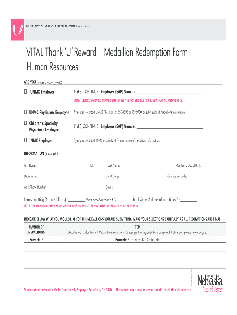 Fillable Online unmc Rewards Form - UNMC - unmc Fax Email Print - pdfFiller