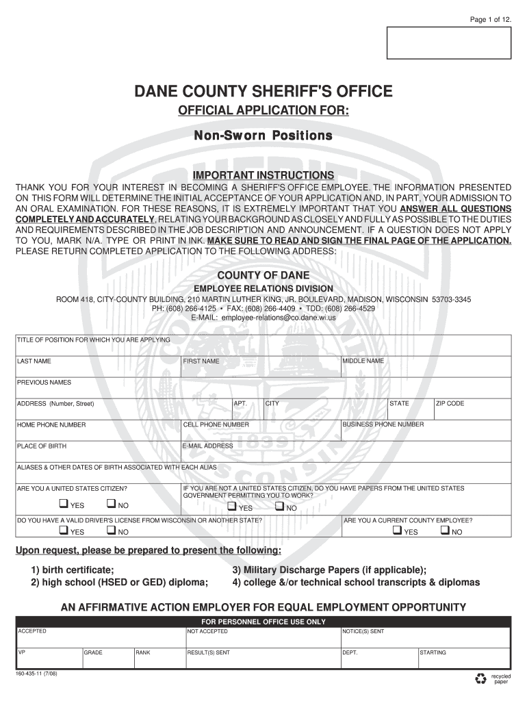 Fillable Online Official Application for Non-Sworn Positions Fax Email ...