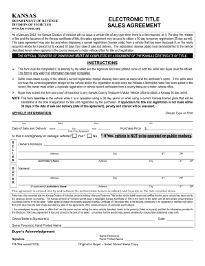 Kansas Electronic Title Sales Agreement - Fill and Sign Printable ...
