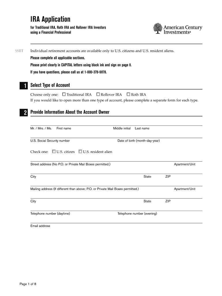 Fillable Online IRA Application - American Century Fax Email Print - pdfFiller
