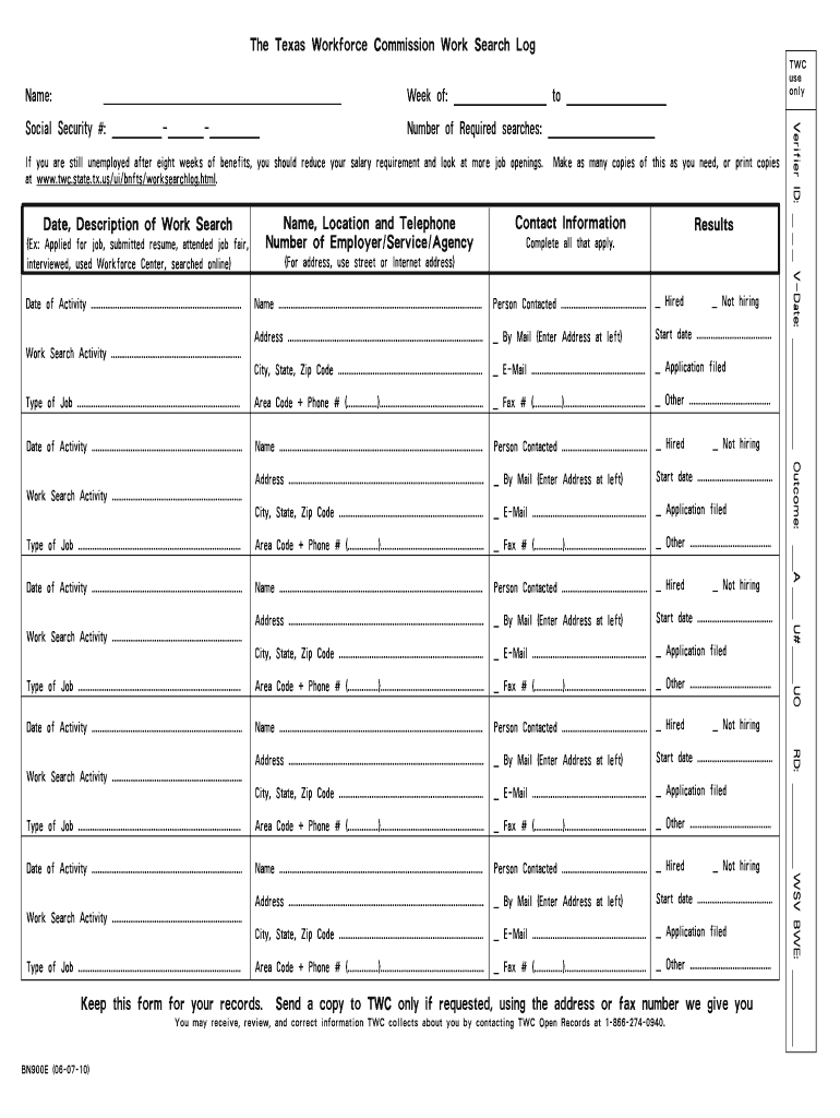 2010 Form TX TWC BN900E Fill Online Printable Fillable Blank PdfFiller