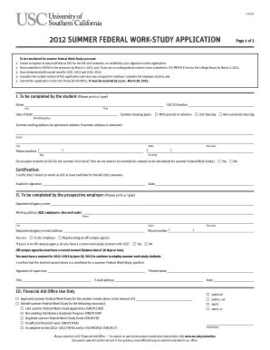Fillable Online 2012 Summer Federal Work-Study Application Fax Email Print - pdfFiller